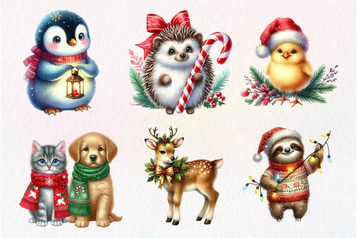 Christmas Cute Animals Clipart Bundle