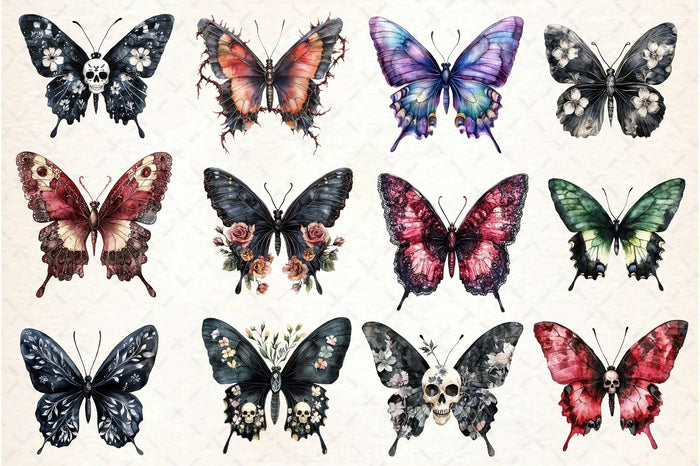 Gothic Spring Butterfly Clipart Bundle