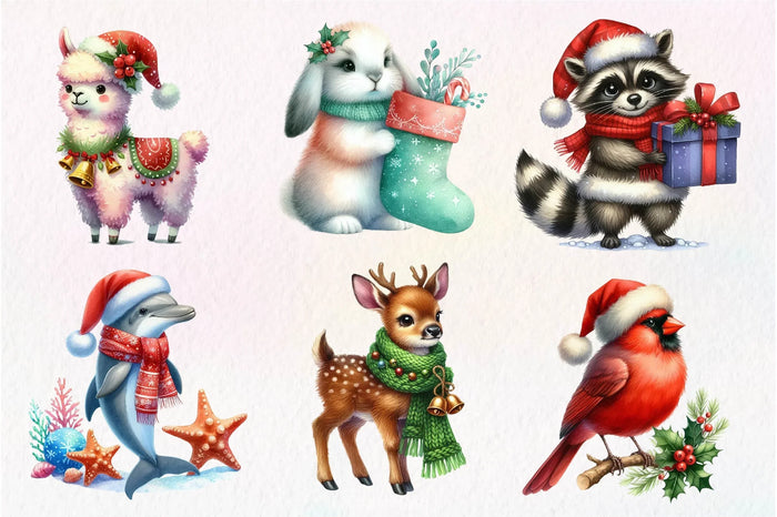 Christmas Cute Animals Clipart Bundle