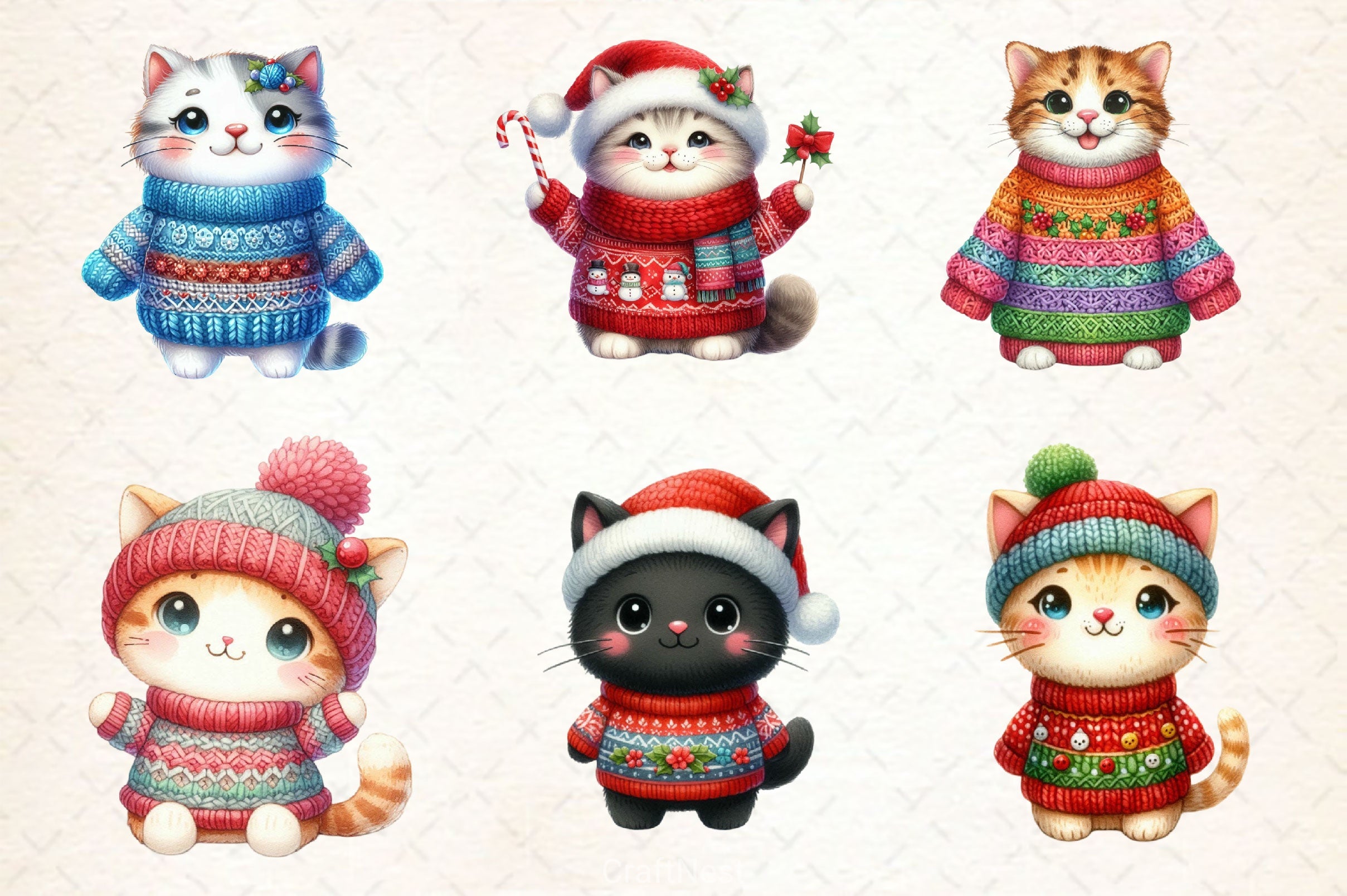 Cute Christmas Cat Clipart Bundle