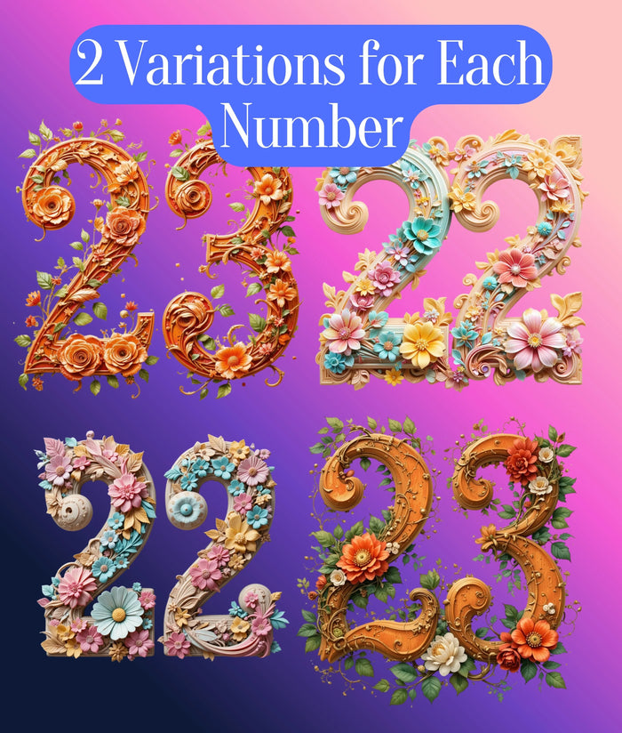 3D Embossed Numbers Clipart Bundle