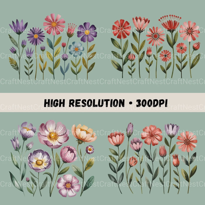 Boho Flowers Clipart Bundle