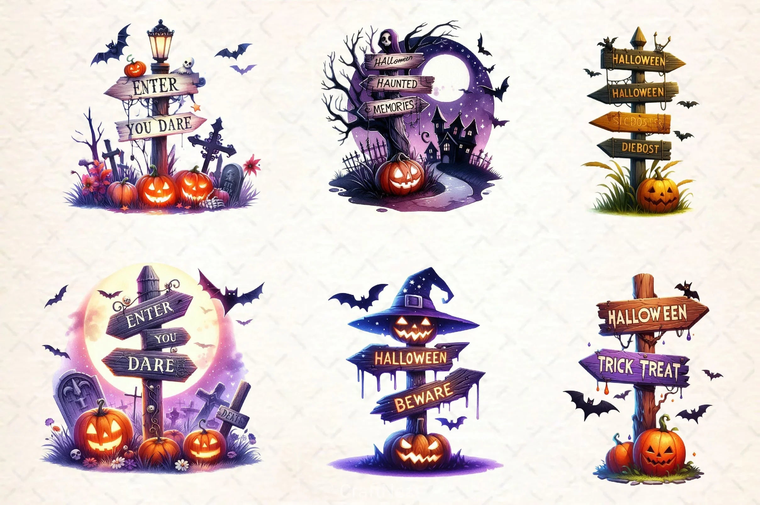 Halloween Signpost Spooky Signpost Clipart Bundle