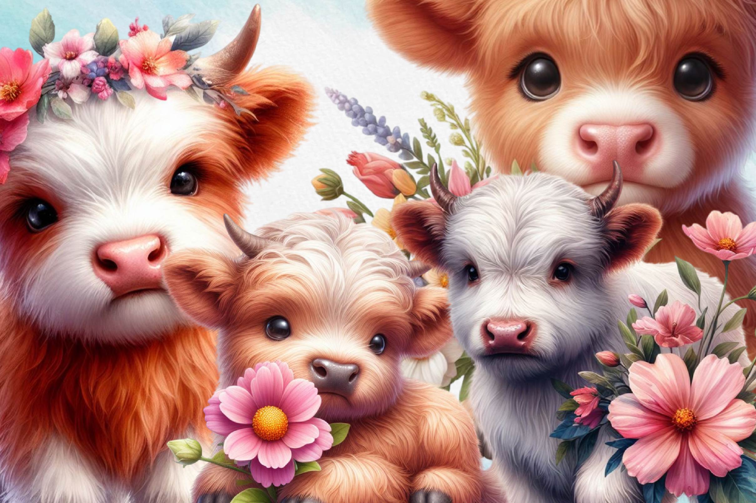 Spring Highland Cow Clipart Bundle