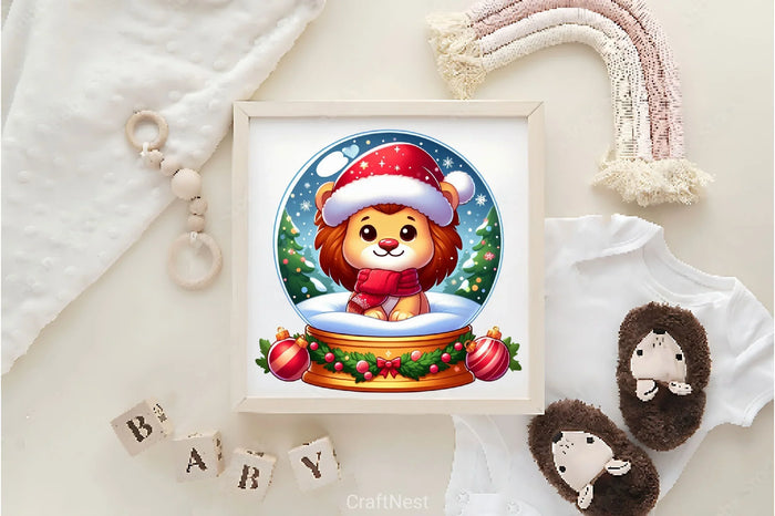 Cute Christmas Lion Clipart Bundle