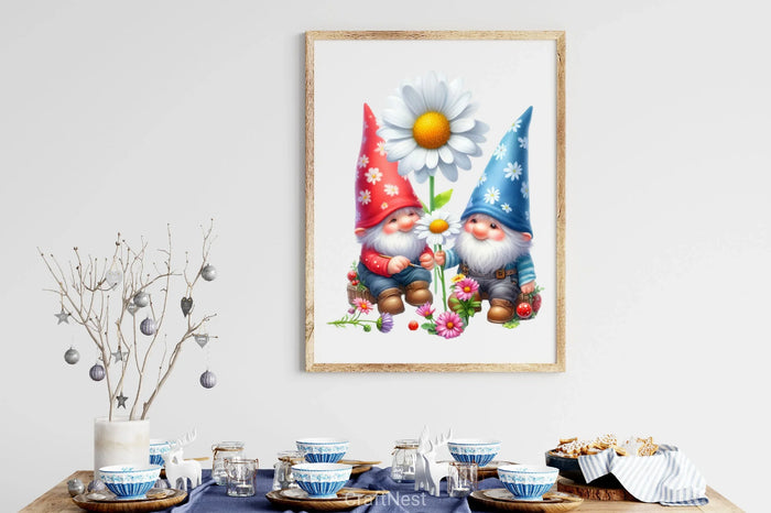 Cute Gnomes Daisy Clipart Bundle