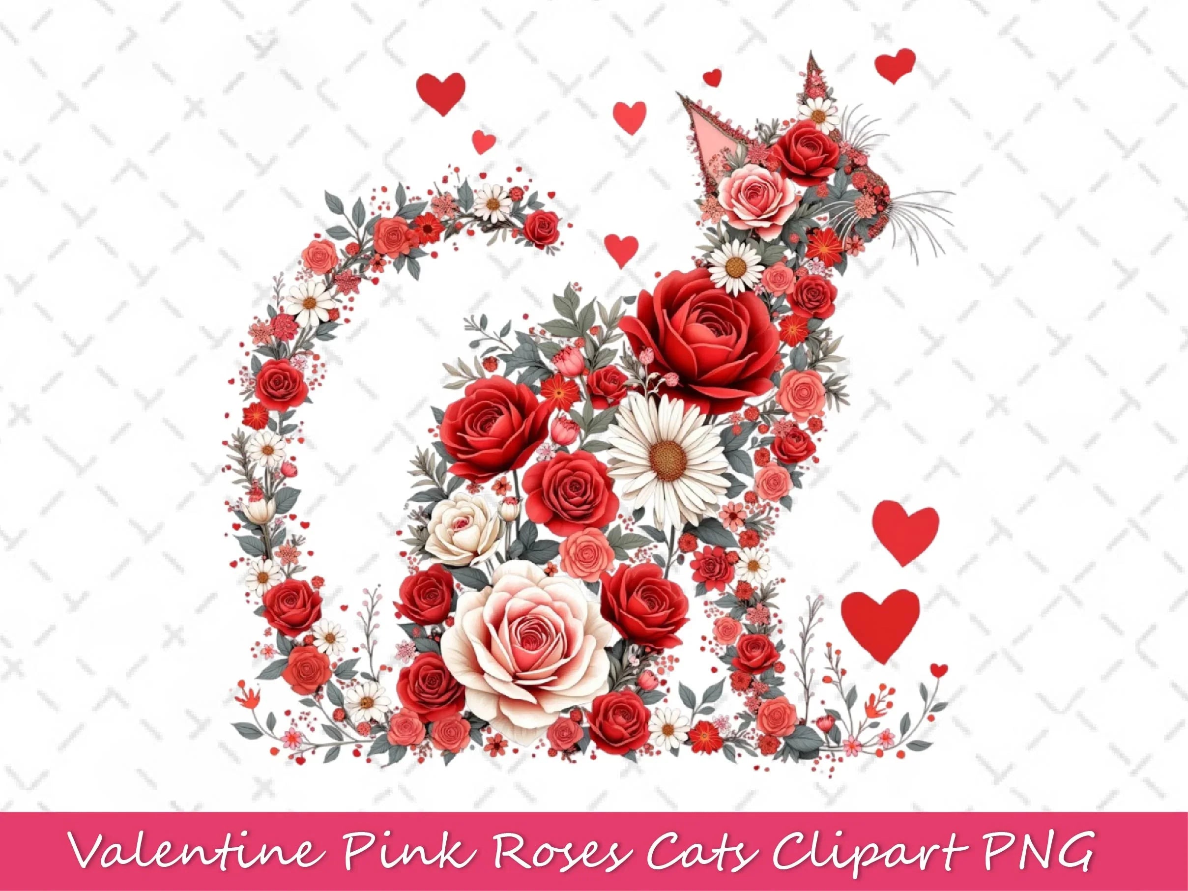 Valentine Pink Roses Cats Clipart Bundle