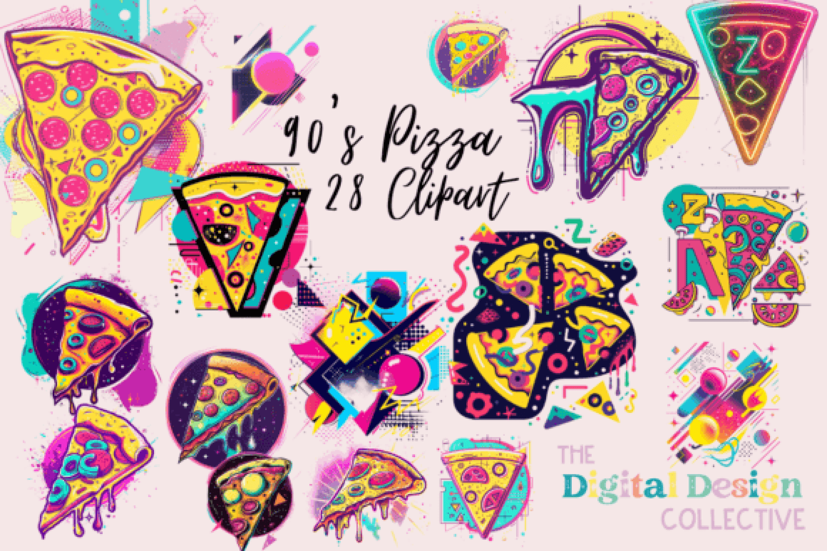 90s Retro Pizza Clipart Bundle