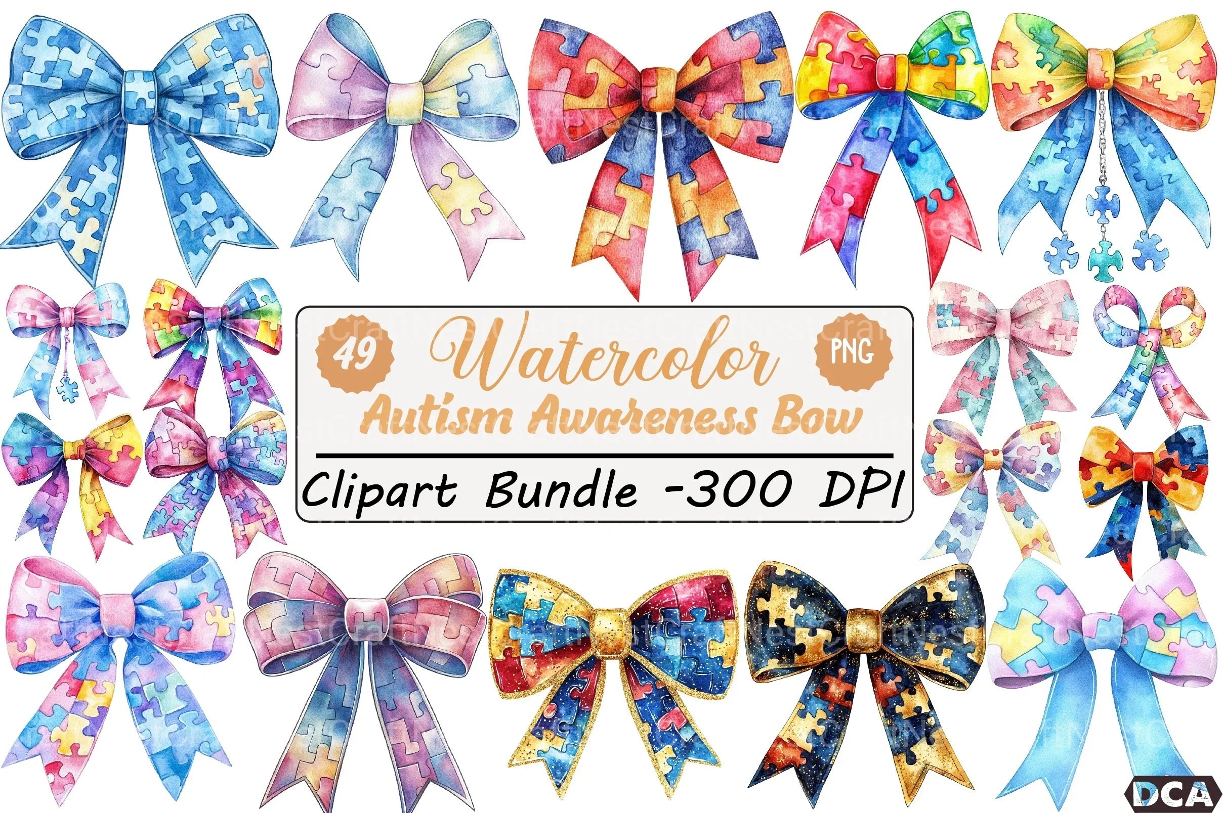 Autism Awareness Bow Clipart Bundle