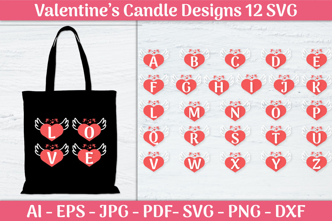 Alphabet Valentine Wing White SVG Bundle