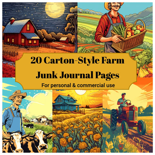 Cartoon-Style Farm Junk Journal Pages