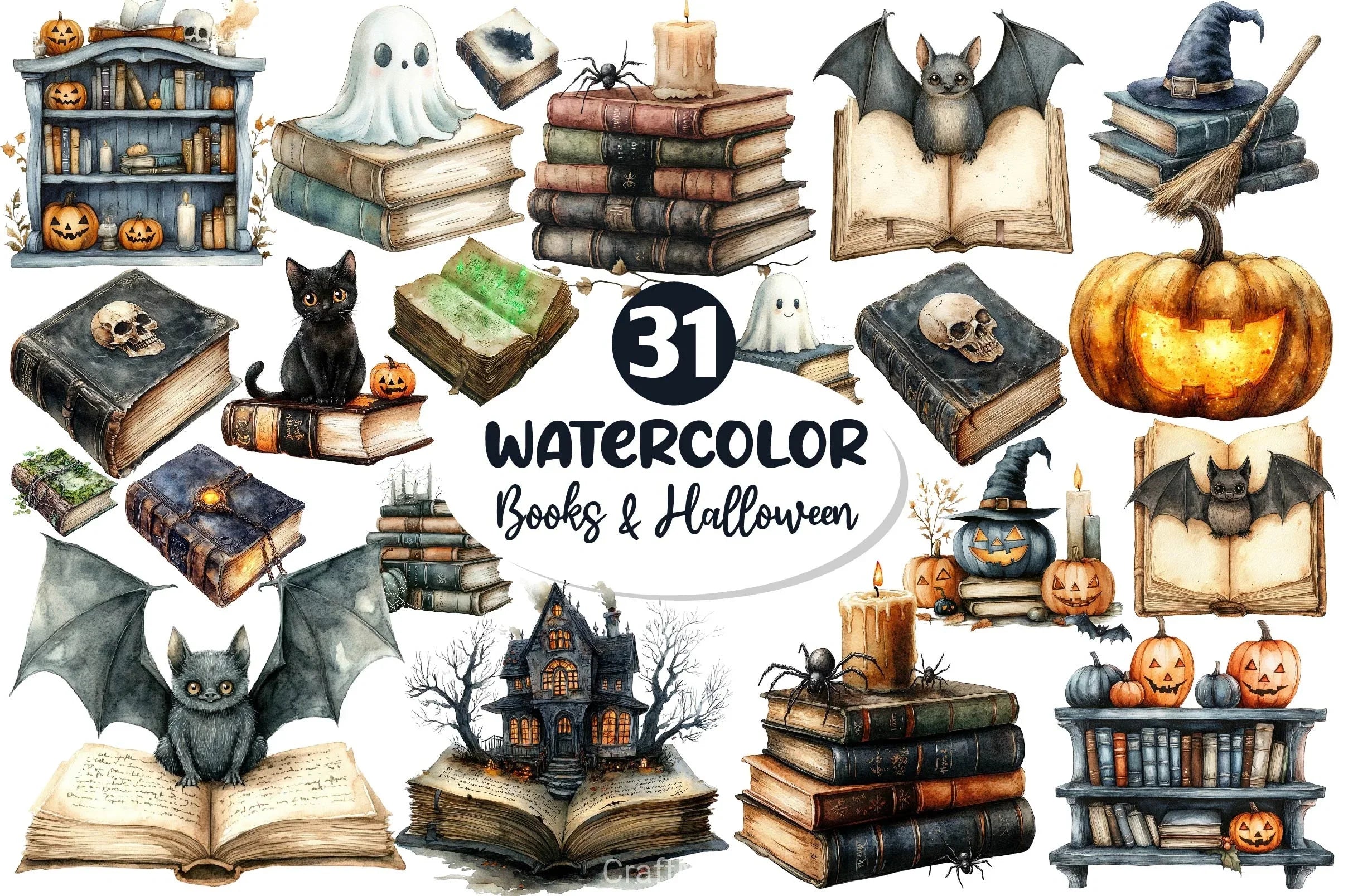 Books Halloween Clipart Bundle