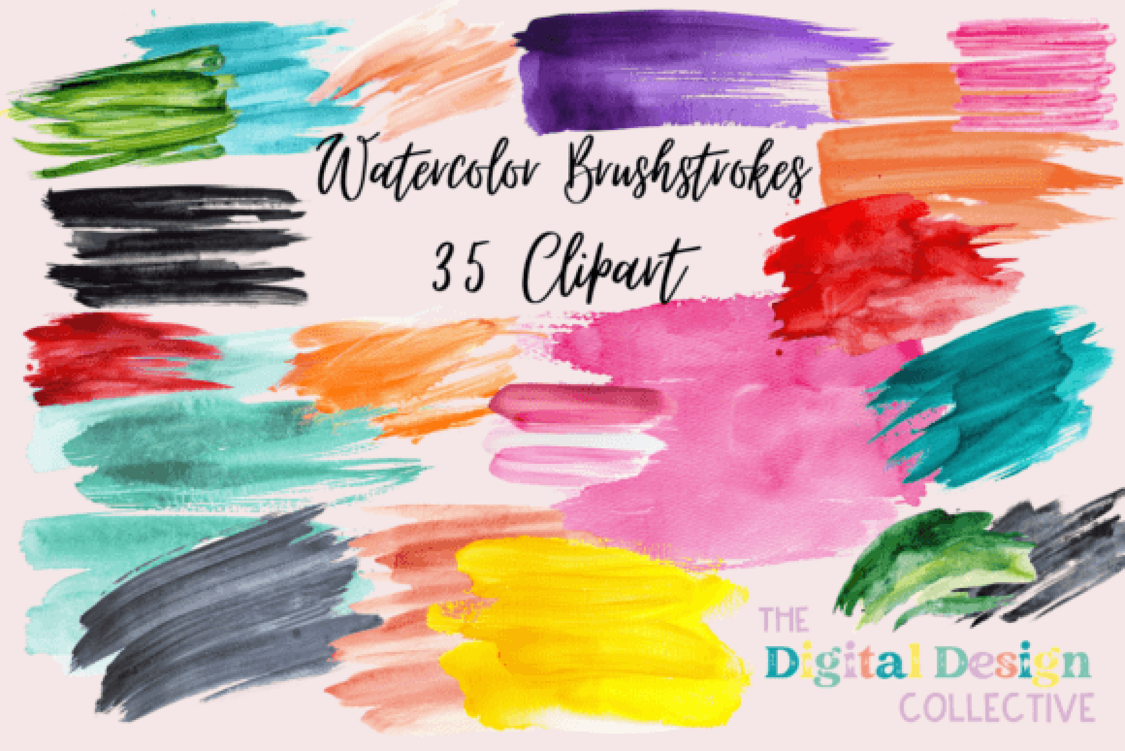 Colorful Brushstrokes Rainbow Clipart Bundle