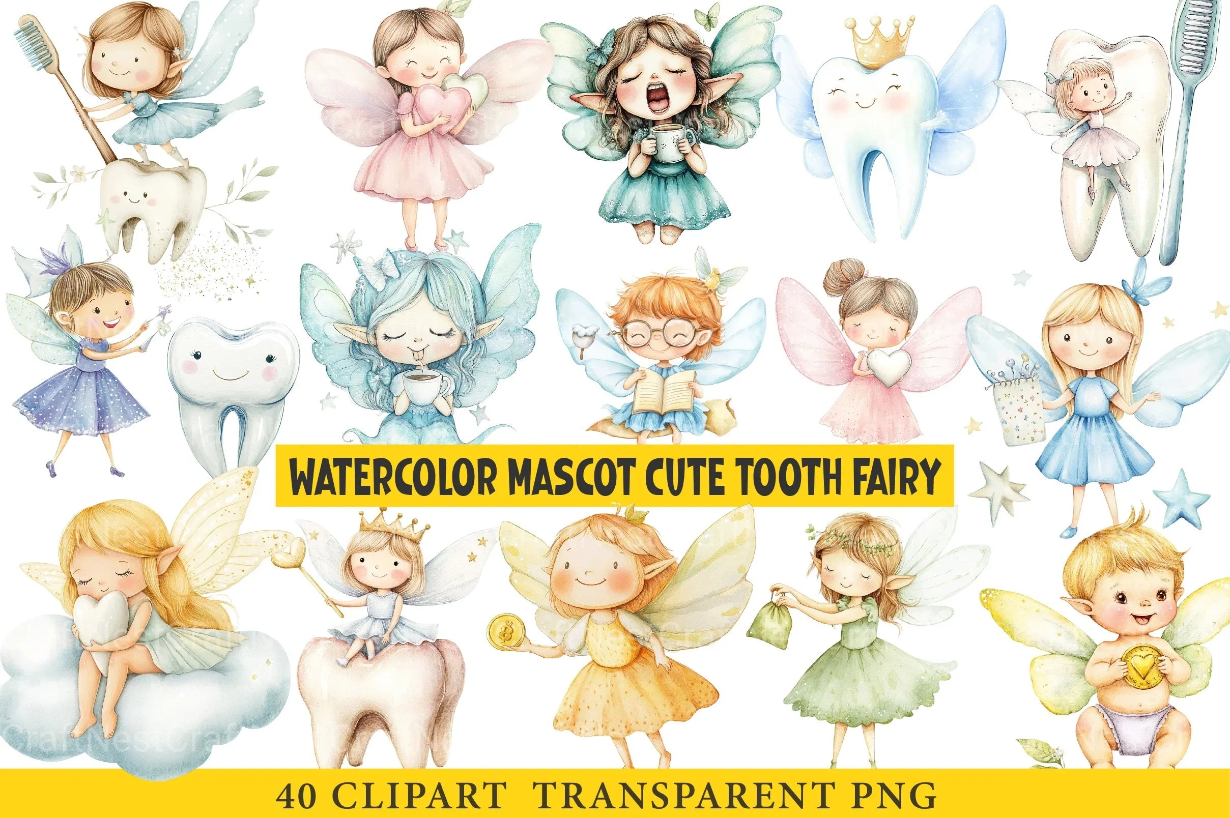 Mascot Cute Tooth Fairy Clipart Bundle