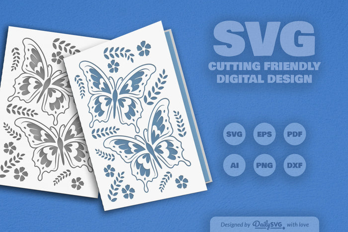 Butterfly Folk Art Greeting Card Clipart SVG Bundle