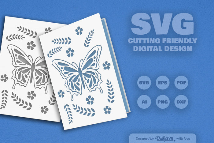 Butterfly Folk Art Greeting Card Clipart SVG Bundle