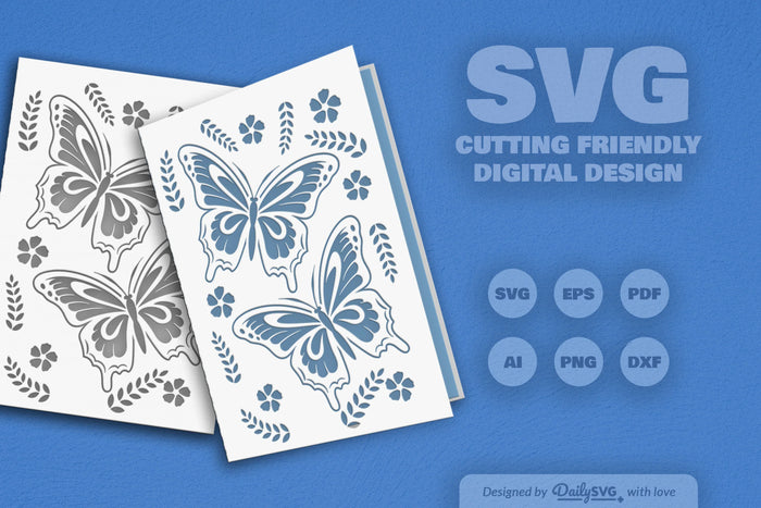 Butterfly Folk Art Greeting Card Clipart SVG Bundle