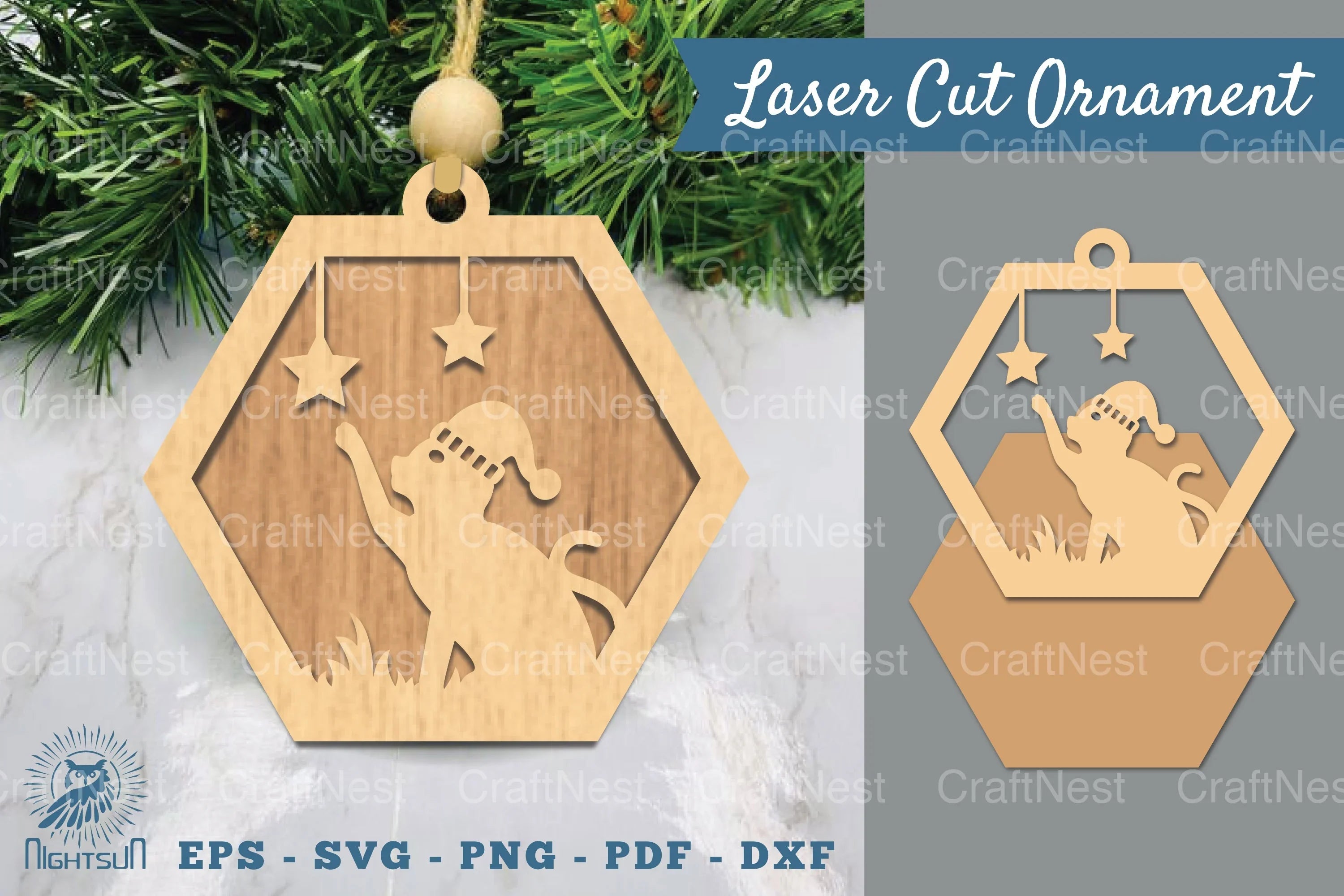 Christmas Cat Laser Cut Ornament Clipart Bundle