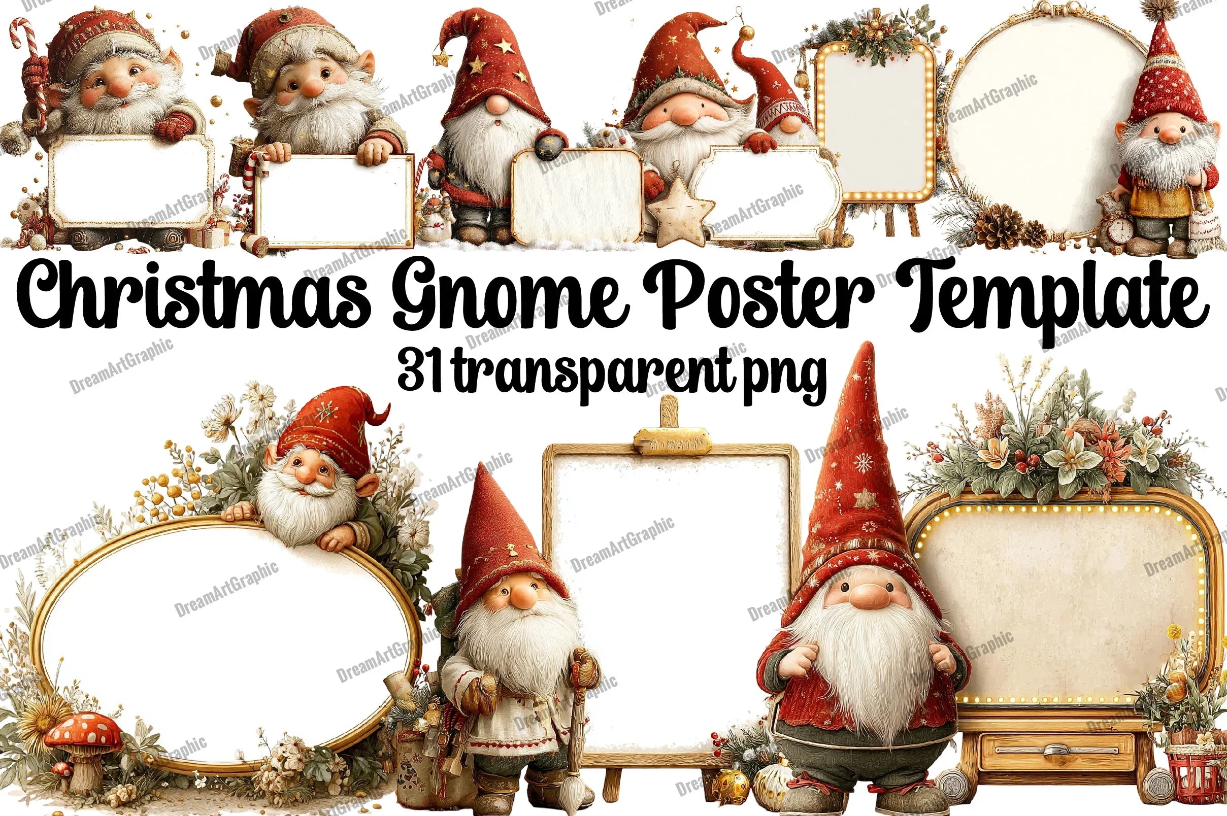 Christmas Gnome Poster Template Clipart Bundle