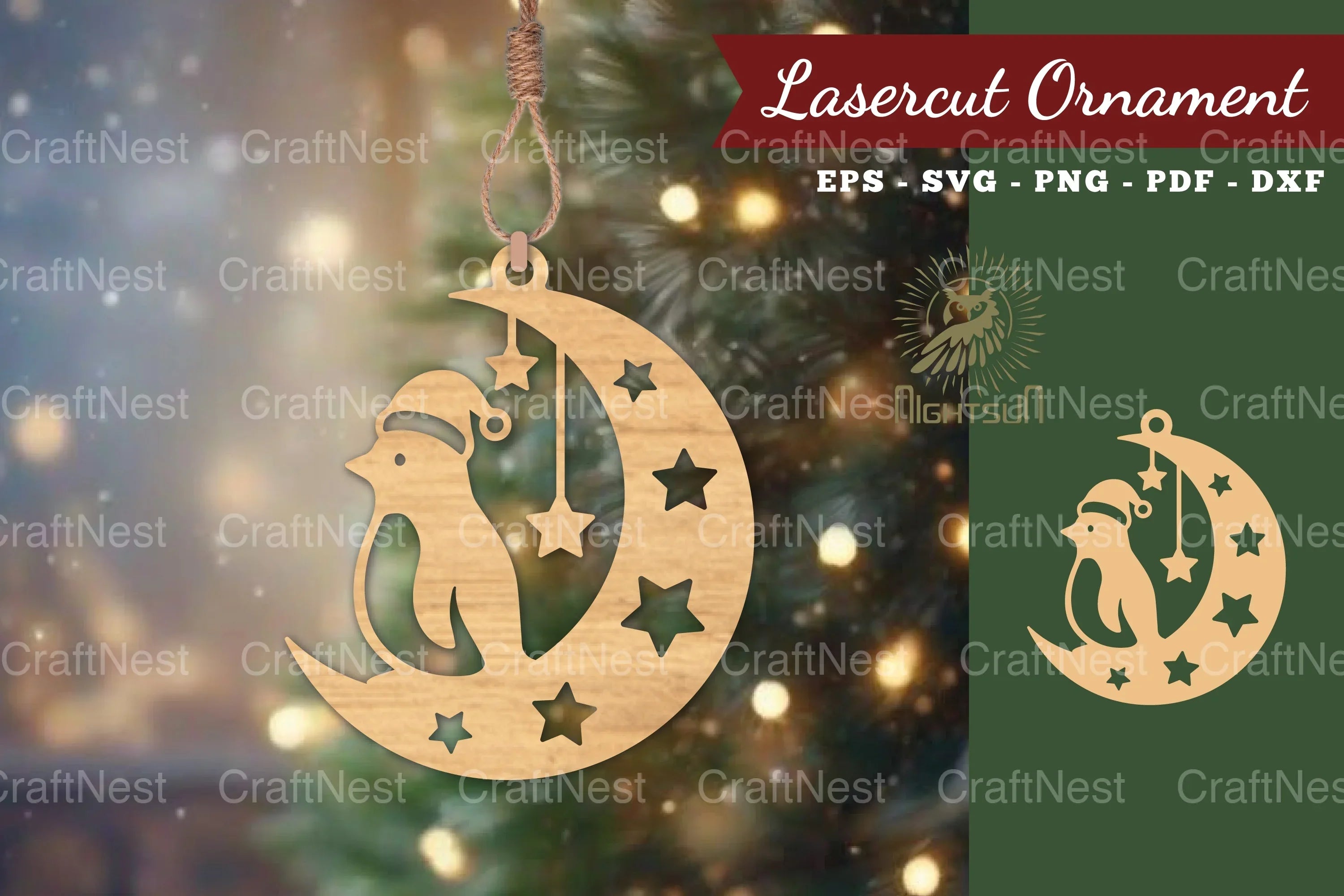 Christmas Penguin in Moon Lasercut Ornament Clipart Bundle