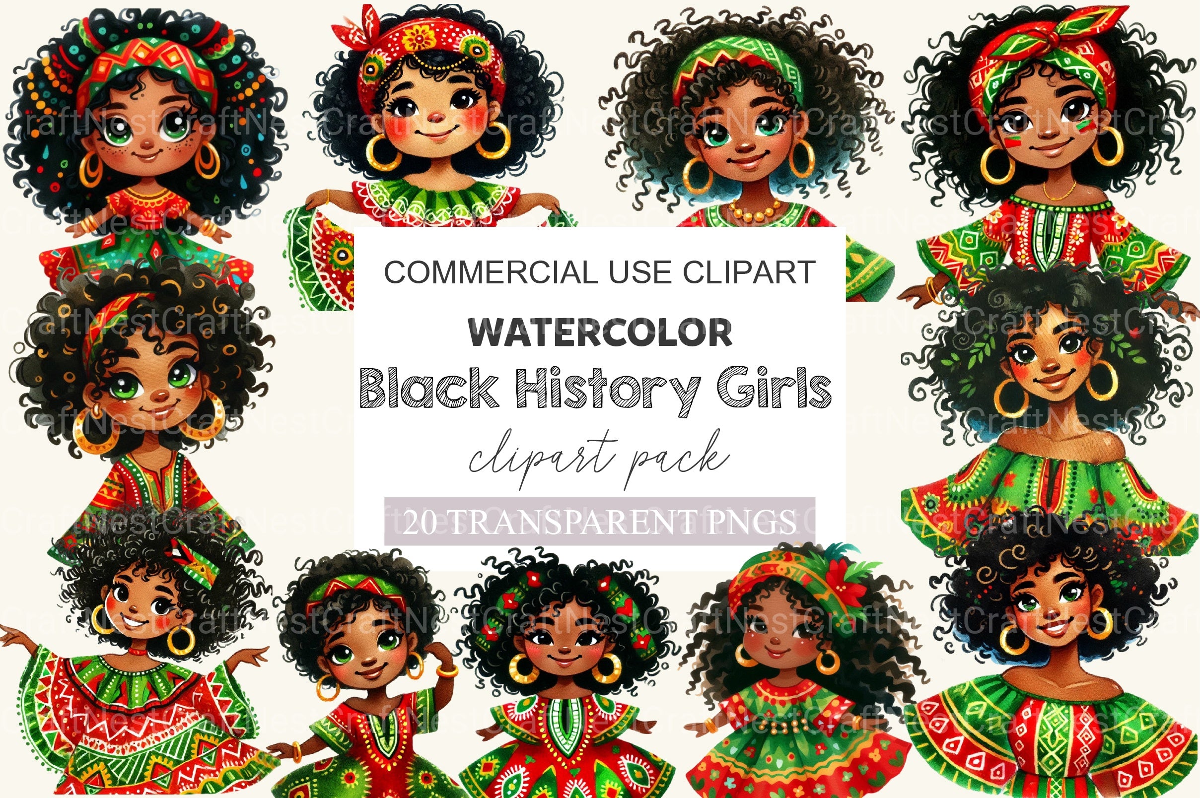 Black History Month Girls Clipart Bundle