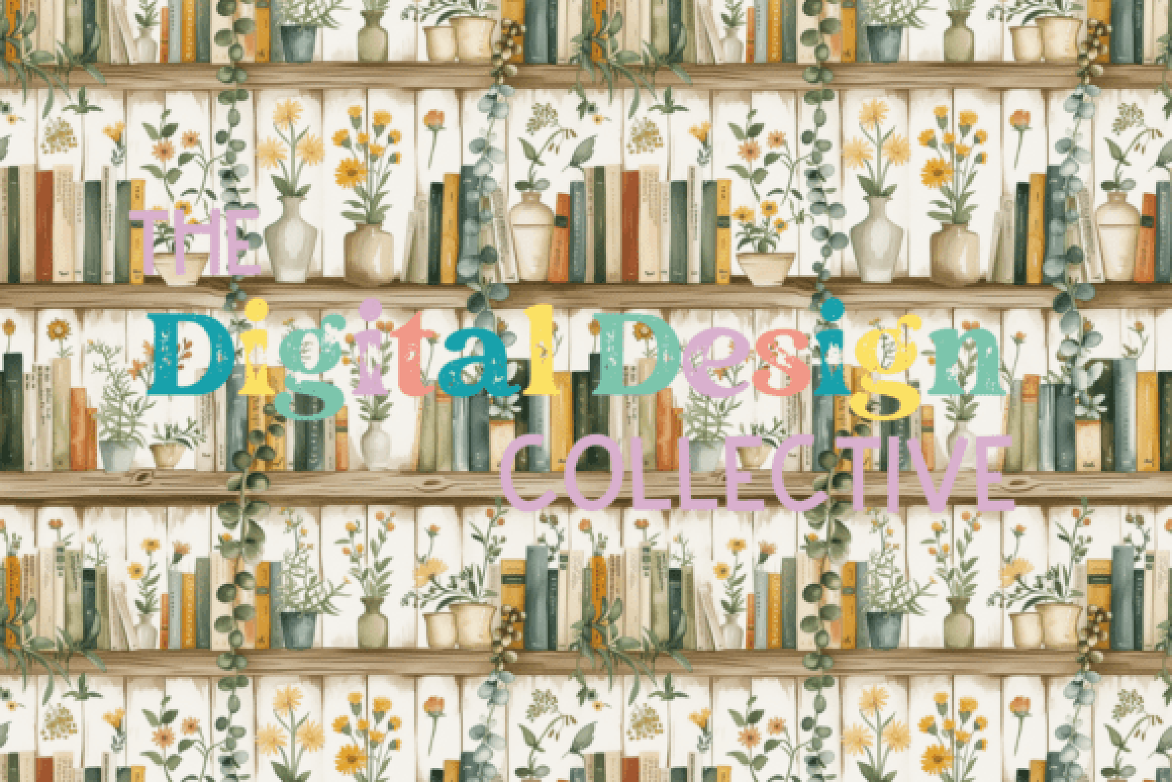 Cottagecore Floral Bookshelf Seamless Digital Paper