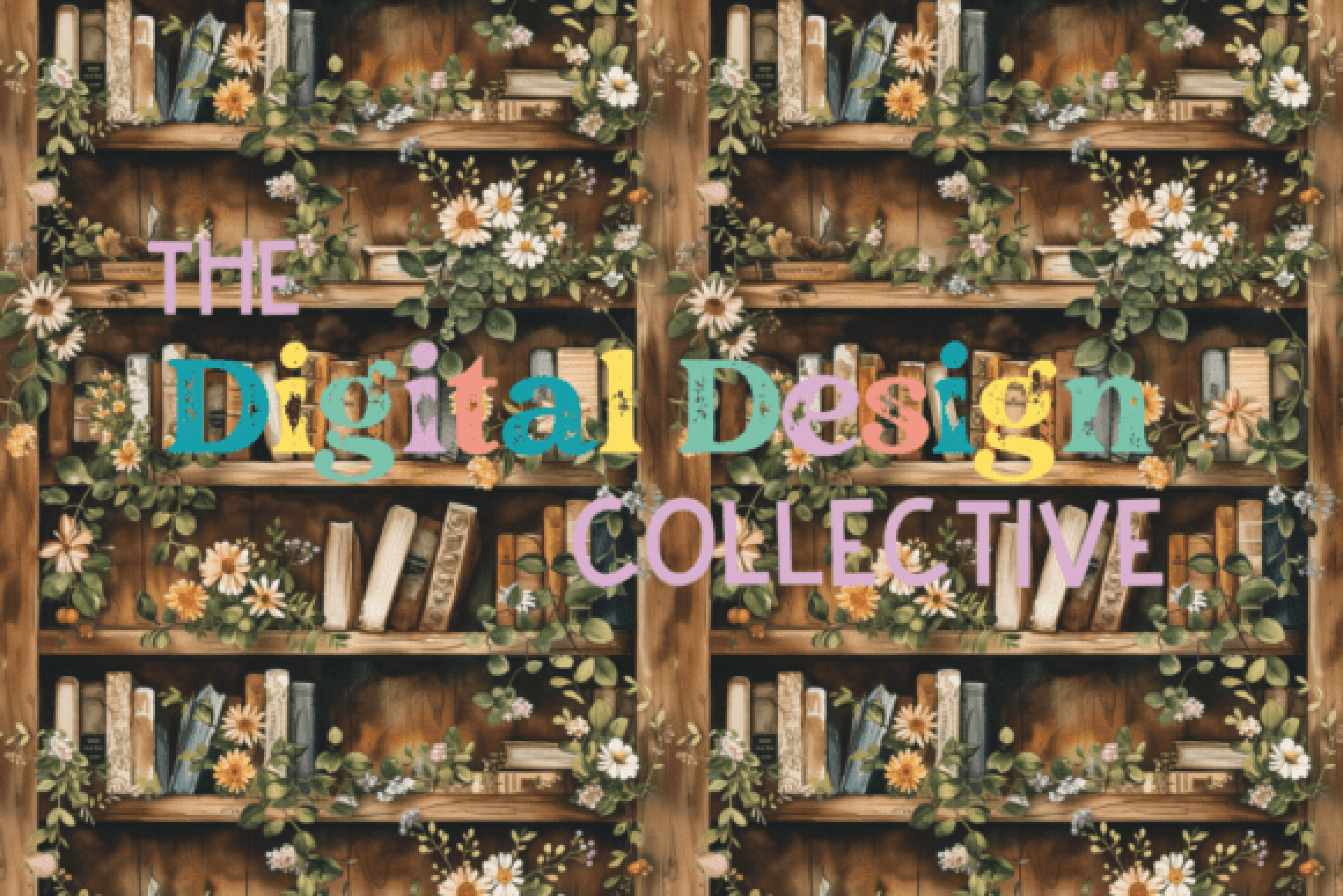 Cottagecore Floral Bookshelf Seamless Digital Paper