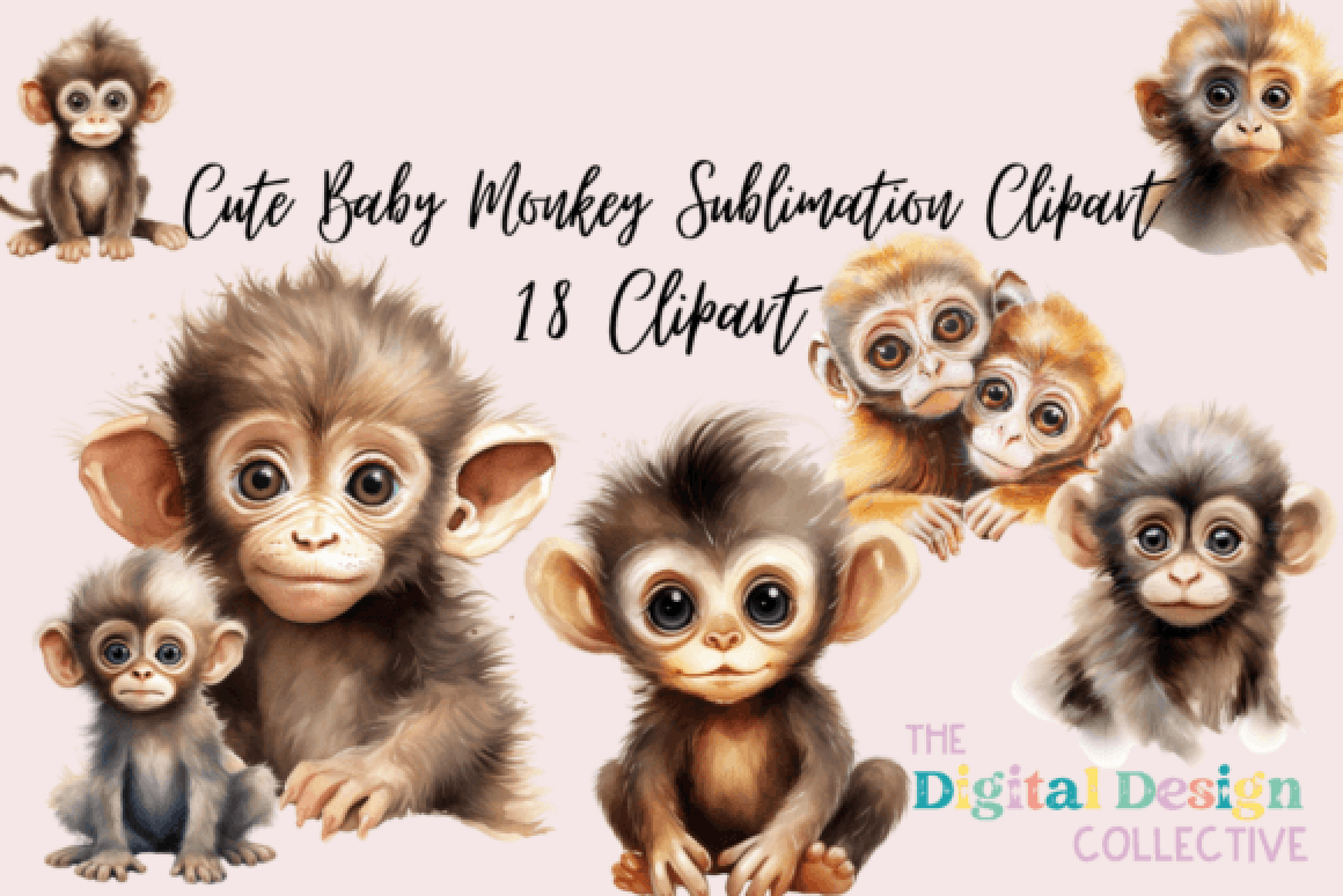 Cute Baby Monkey Clipart Bundle