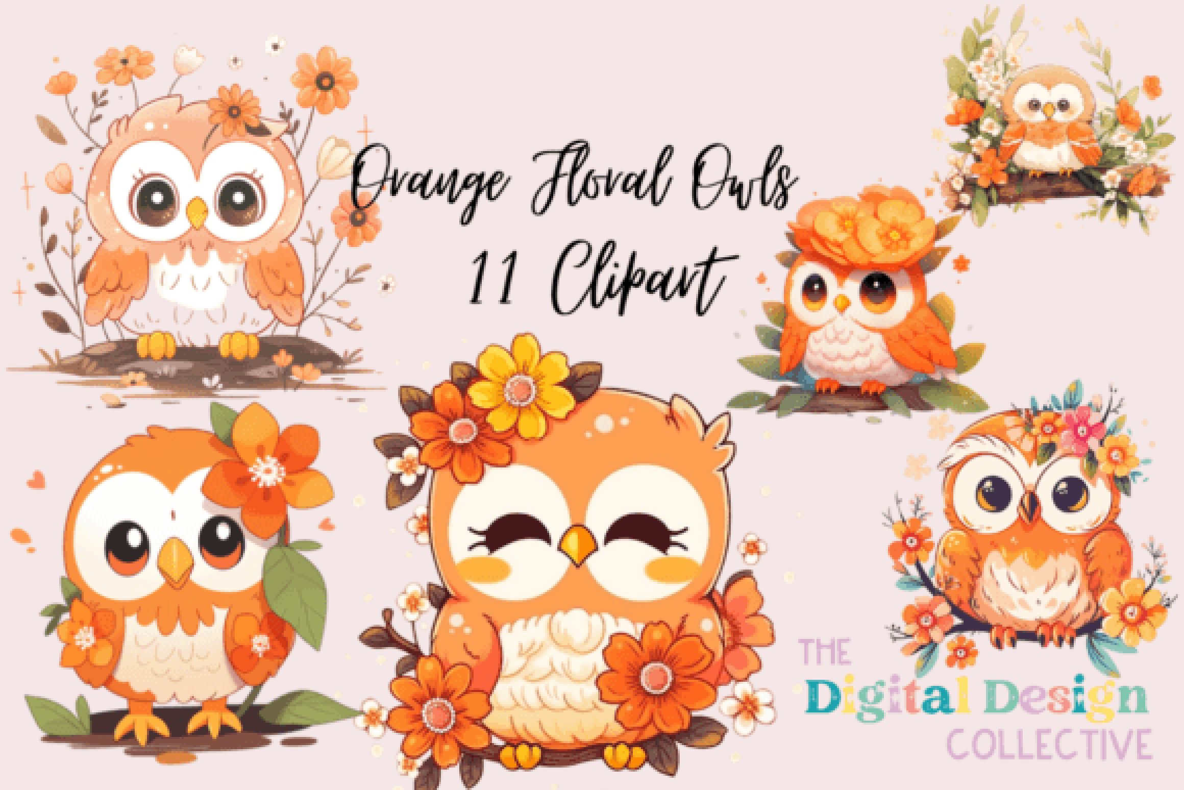 Adorable Orange Owl Clipart Bundle