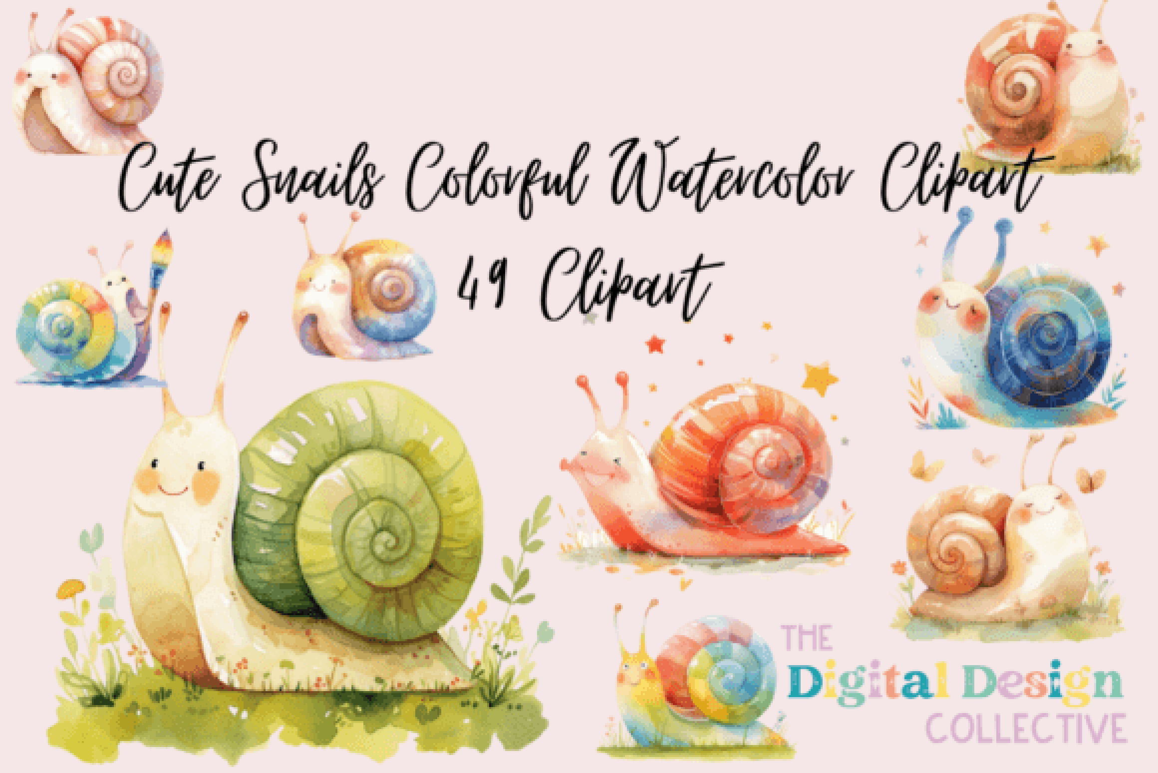Colorful Cute Snails Clipart Bundle