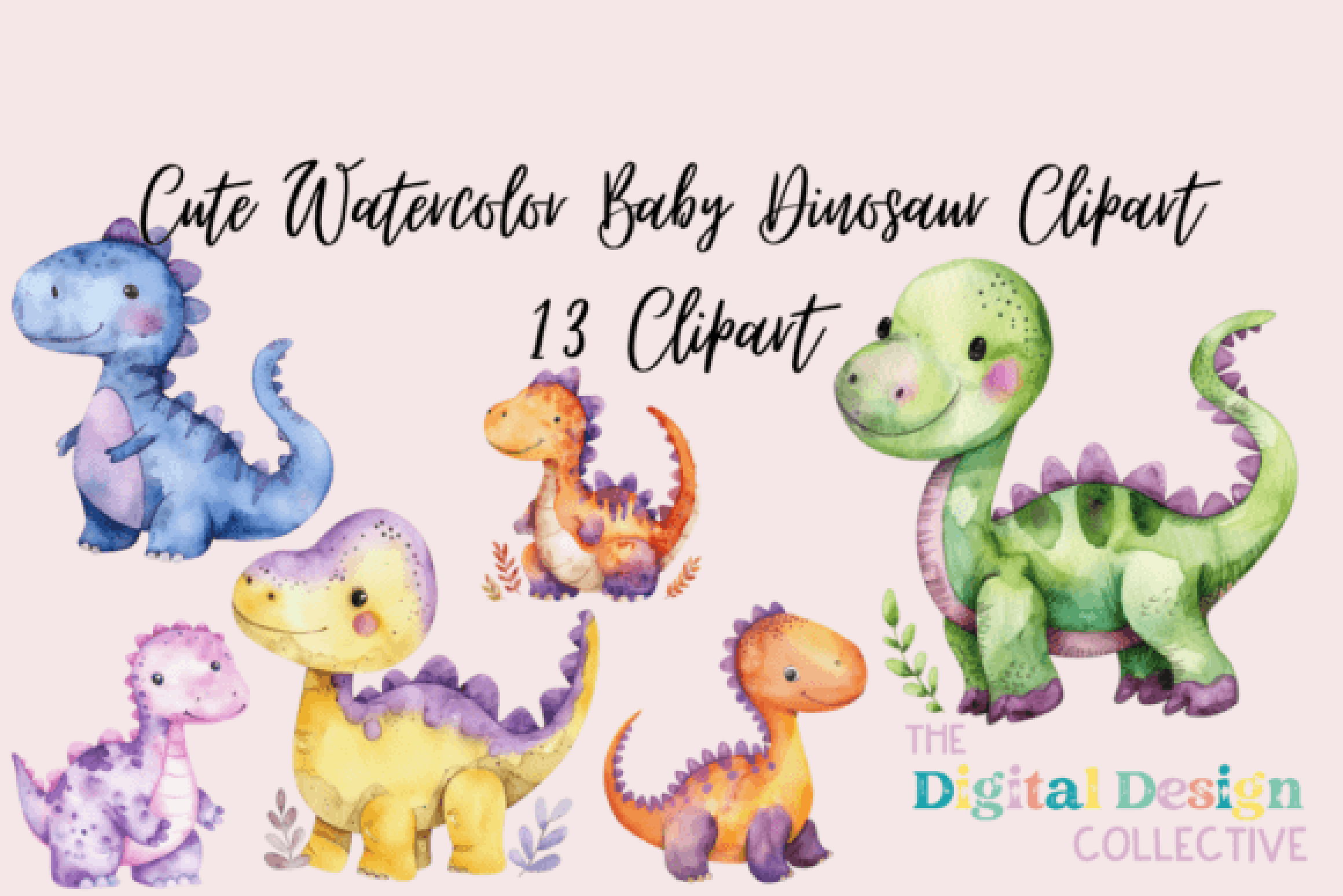 Cute Baby Dinosaur Clipart Bundle