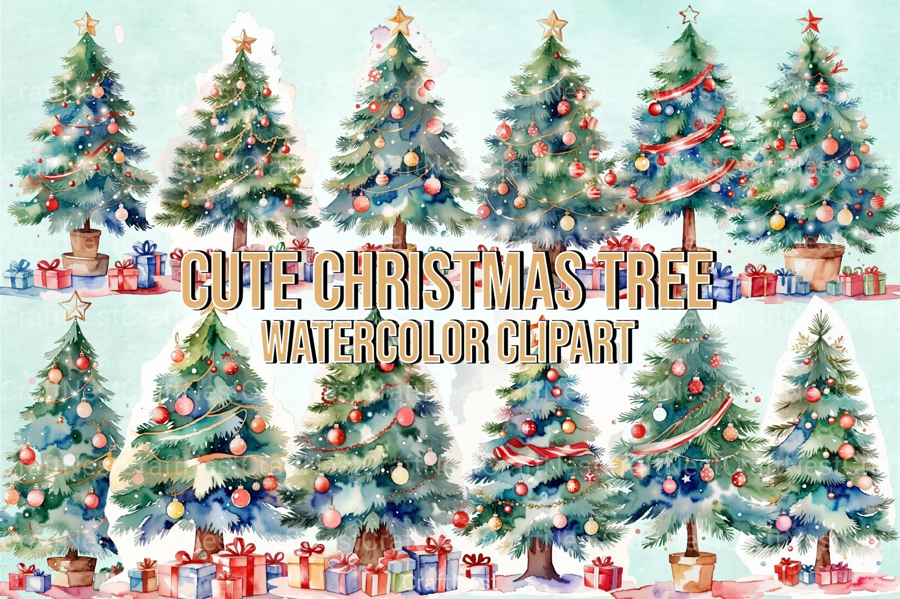 Cute Christmas Tree Clipart Bundle