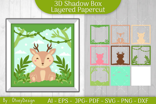 Deer Animals Shadow Box Layered Papercut SVG Bundle