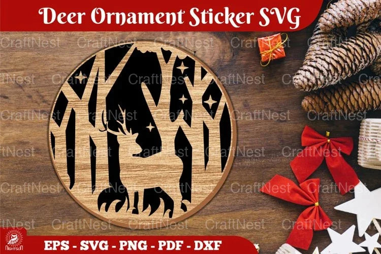 Christmas Deer Ornament Sticker SVG Bundle