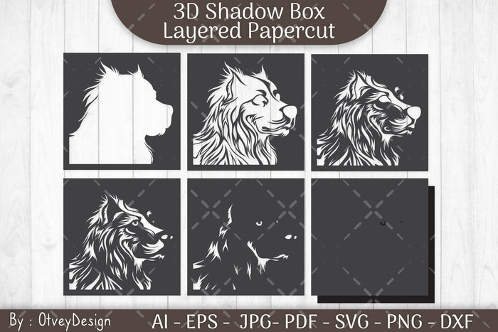 Dog Shadowbox Layered Papercut SVG Bundle