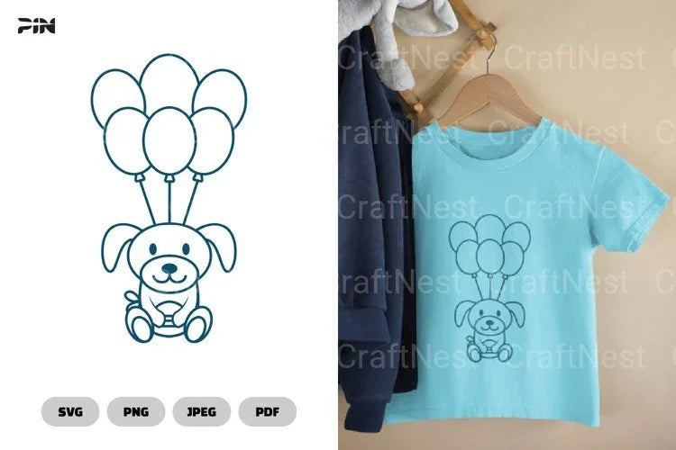 Dog Flying with Balloons Birthday Clipart Bundle