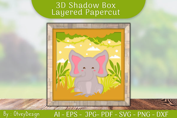 Elephant Animals Shadow Box Layered Papercut SVG Bundle
