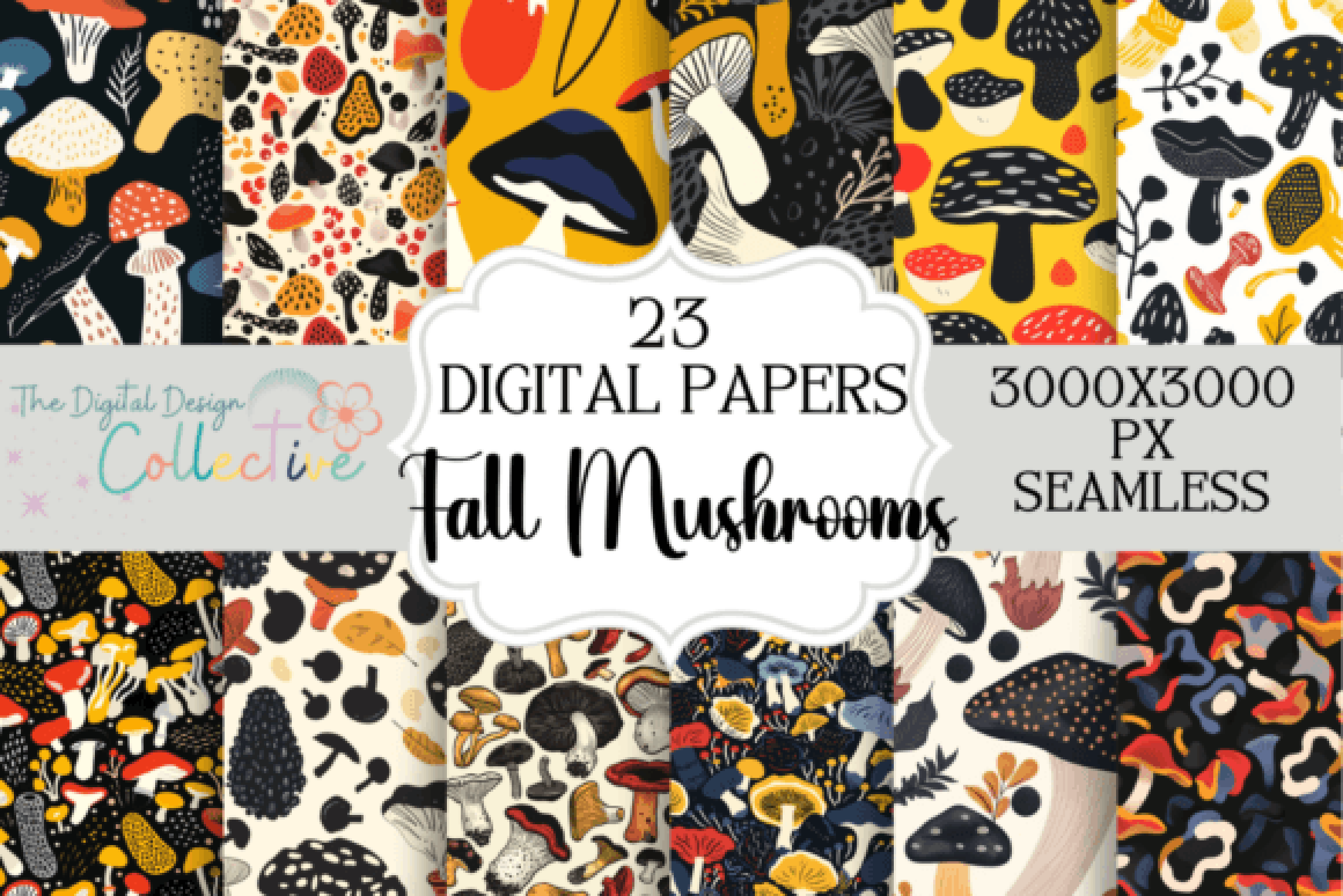 Fall Mushroom Pattern Digital Paper