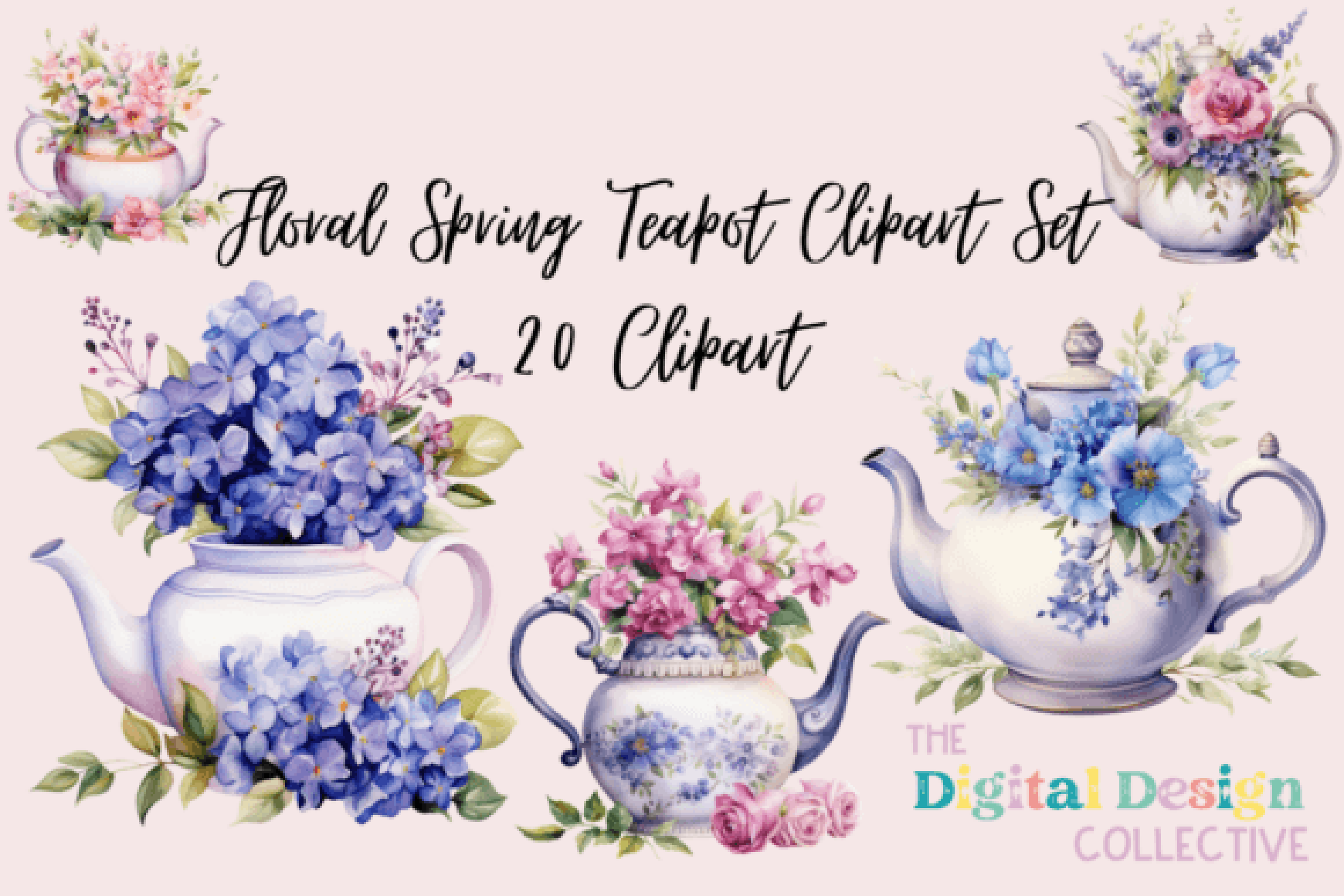 Charming Spring Teapot Clipart Bundle