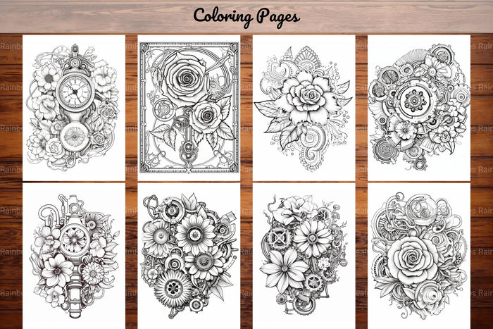 Steampunk Flower Mandala Coloring Pages