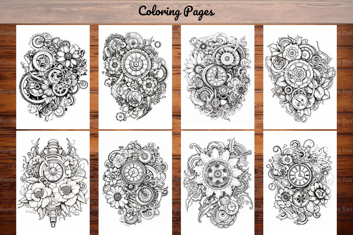 Steampunk Flower Mandala Coloring Pages