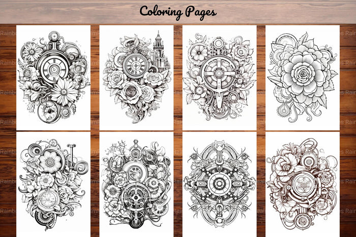 Steampunk Flower Mandala Coloring Pages