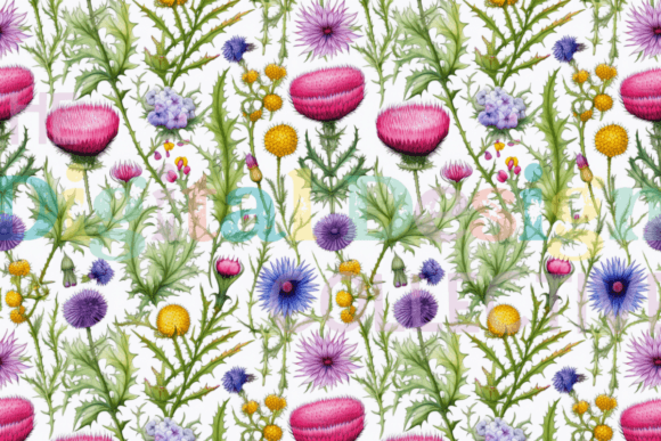 Thistle Flower Seamless Digital Paper Patterns