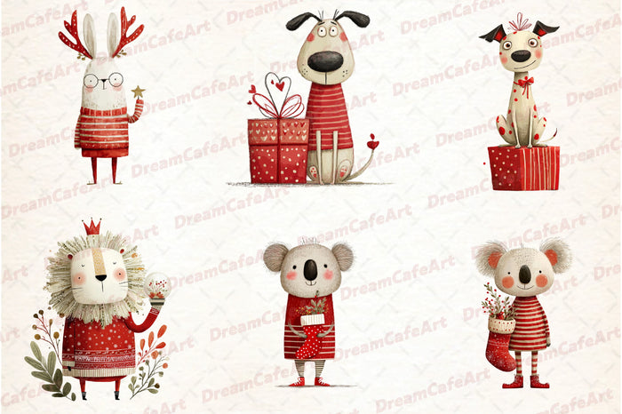 Funny Christmas Animals Clipart Bundle