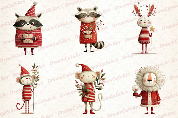 Funny Christmas Animals Clipart Bundle
