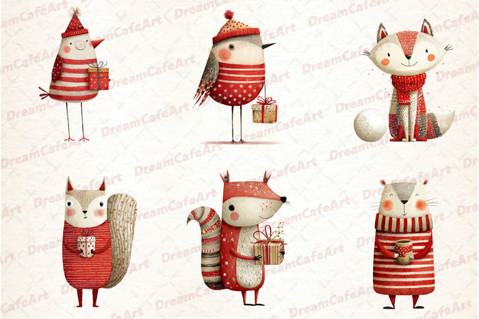 Funny Christmas Animals Clipart Bundle