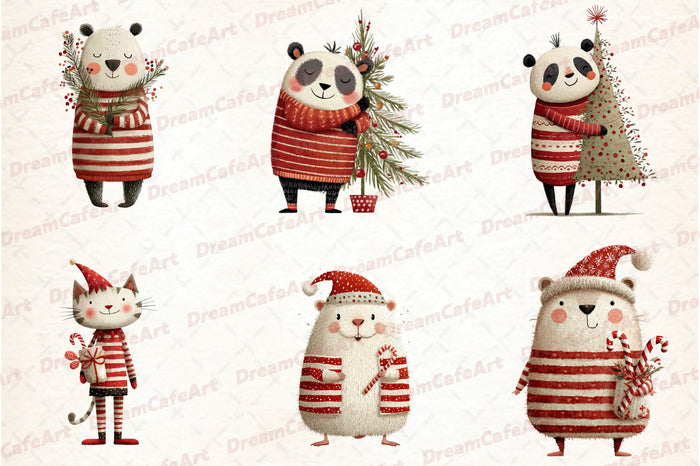 Funny Christmas Animals Clipart Bundle