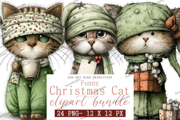 Funny Christmas Cat Clipart Bundle