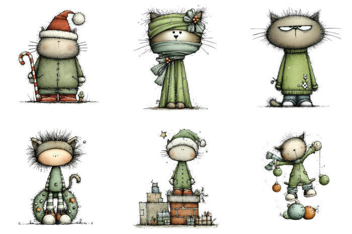 Funny Christmas Cat Clipart Bundle