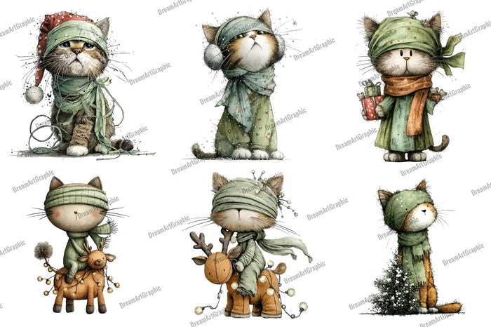 Funny Christmas Cat Clipart Bundle